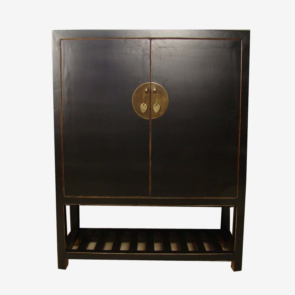 Oriental Chinese Black Cabinet With Shelf - Mecasso Furniture Store